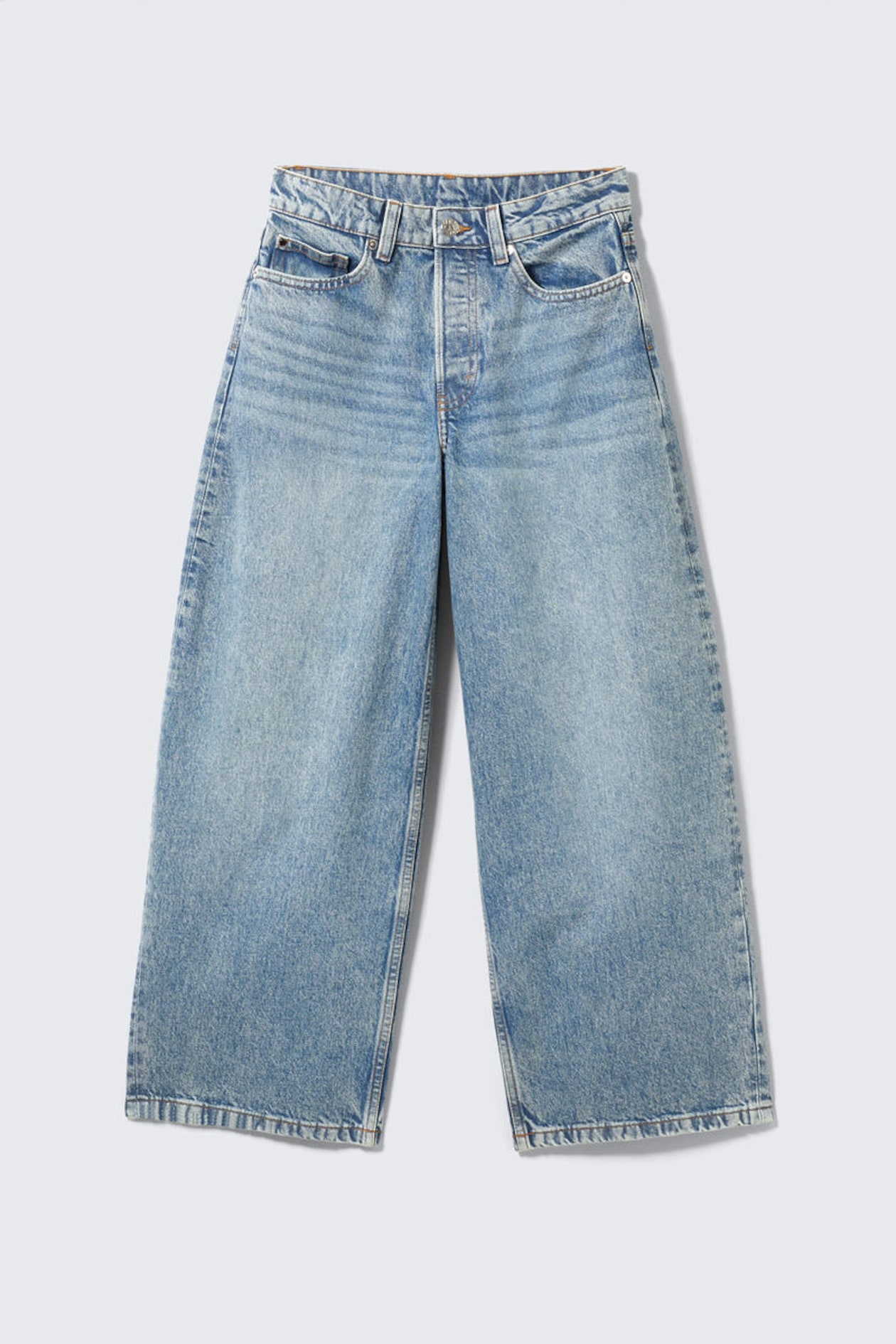 peggy low waist loose baggy leg jeans - Mid Blue - Medium Blue | Monki WW