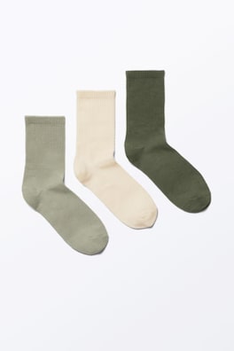 3-pack ribbed socks - Light Green/Beige/Dark Green | Monki WW