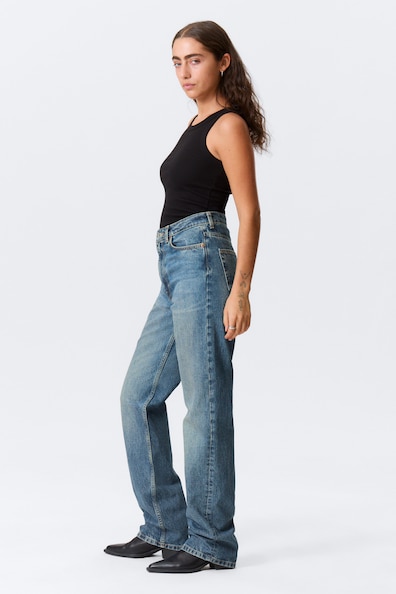 rowe super high waisted regular straight jeans - Iron Blue - Medium ...