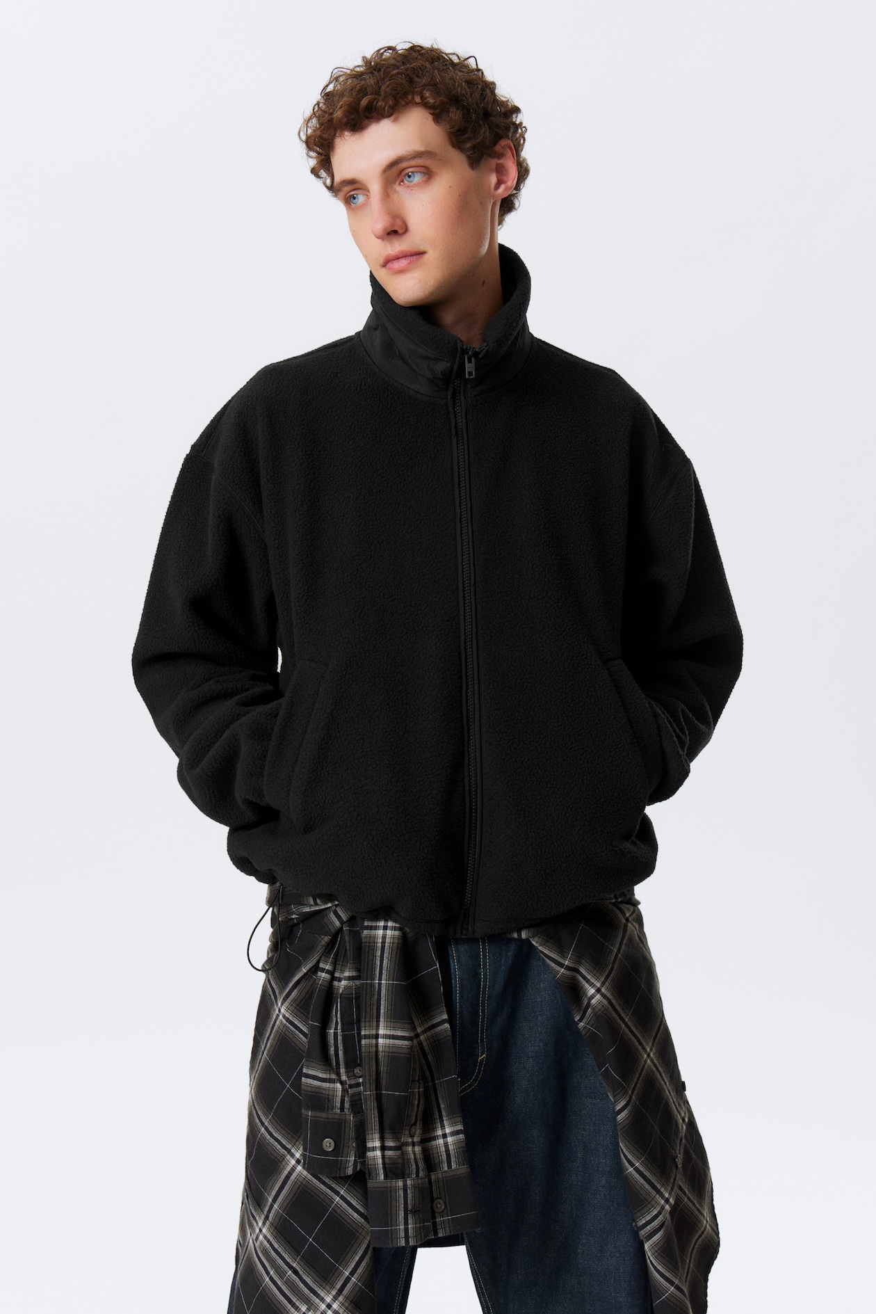Men’s Black Loose Fit Zip Fleece Jacket | H&M GB
