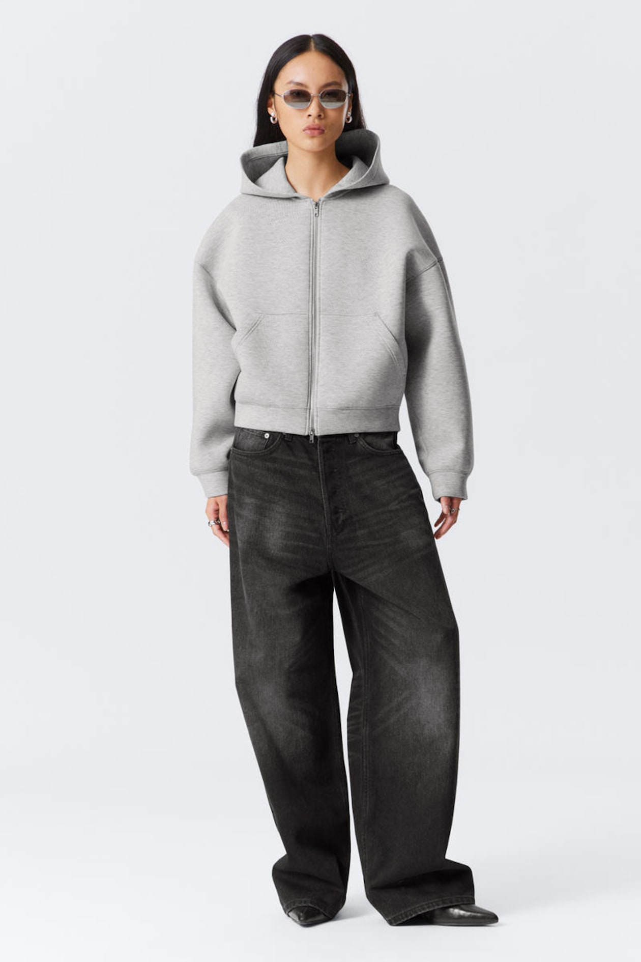 oversized scuba zip-hoodie - Gråmelerad | Weekday SE