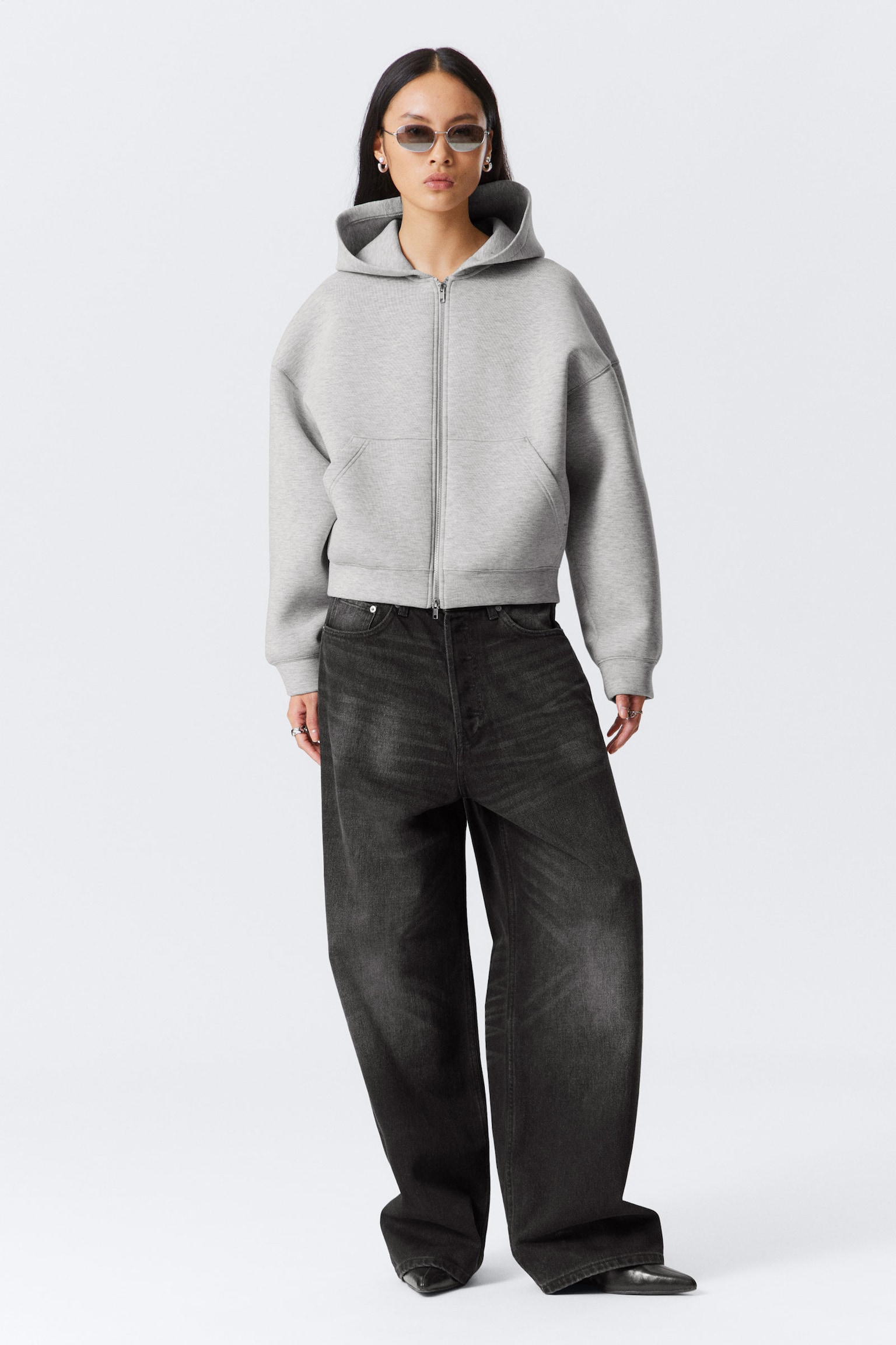 oversized scuba zip-hoodie - Gråmelerad | Weekday SE