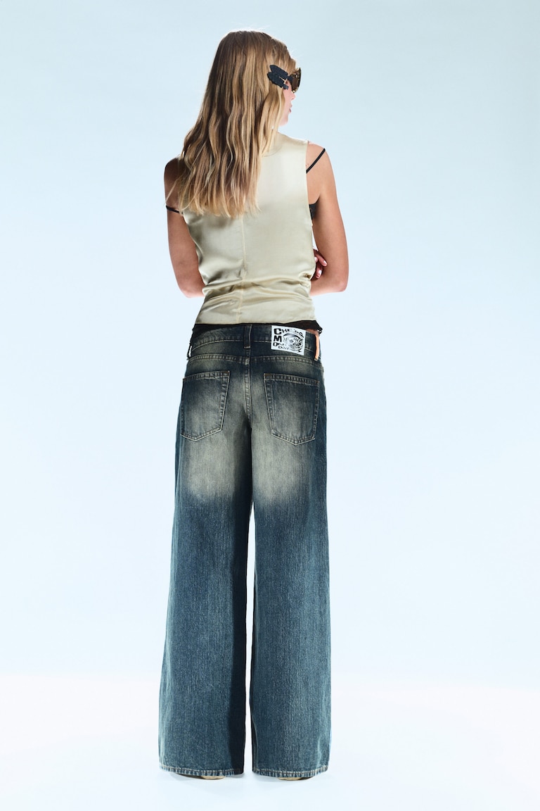 poser regular waist loose wide jeans - Canyon Blue - Dark Blue | Cheap ...