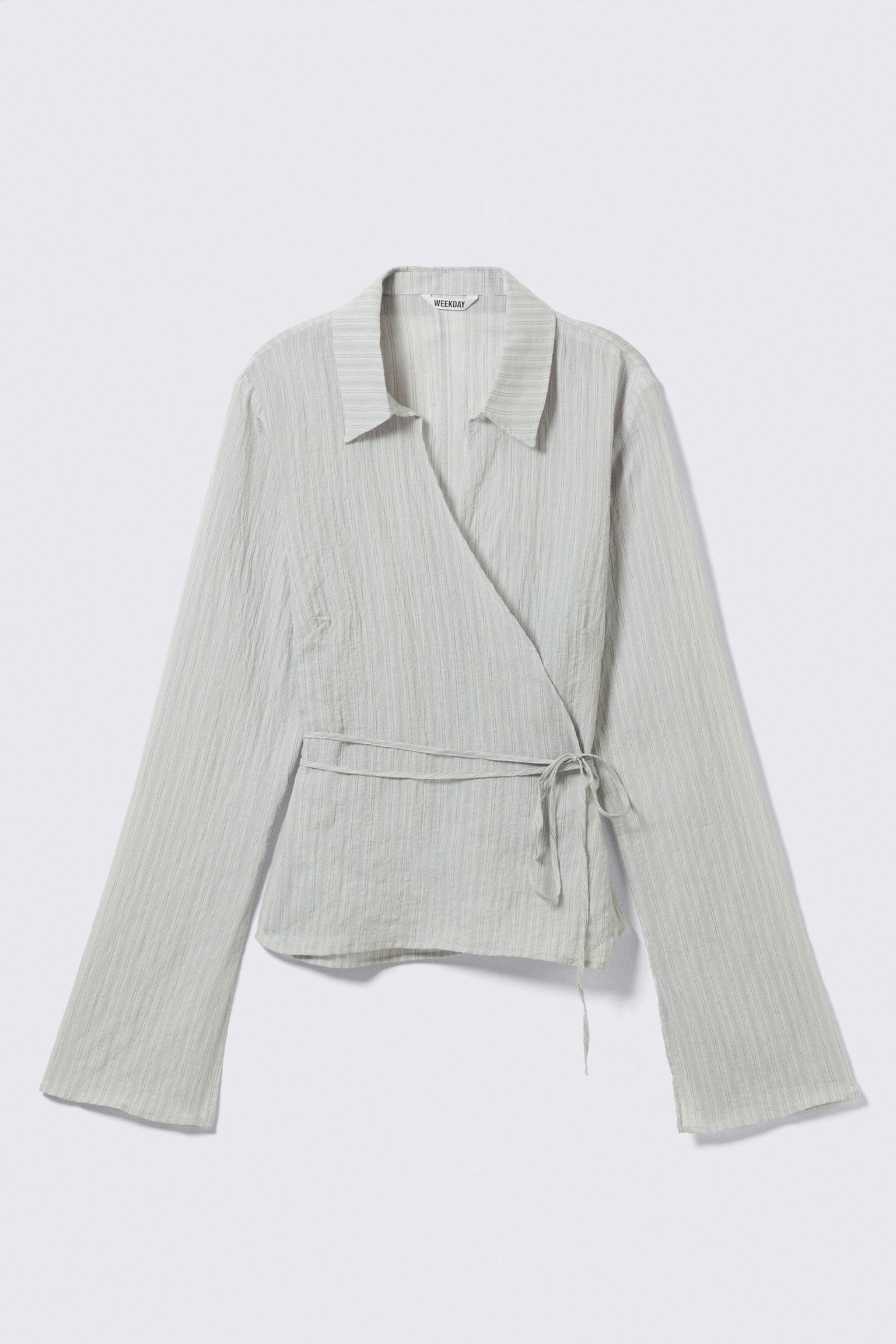textured long-sleeved wrap shirt - Light Grey | Weekday WW