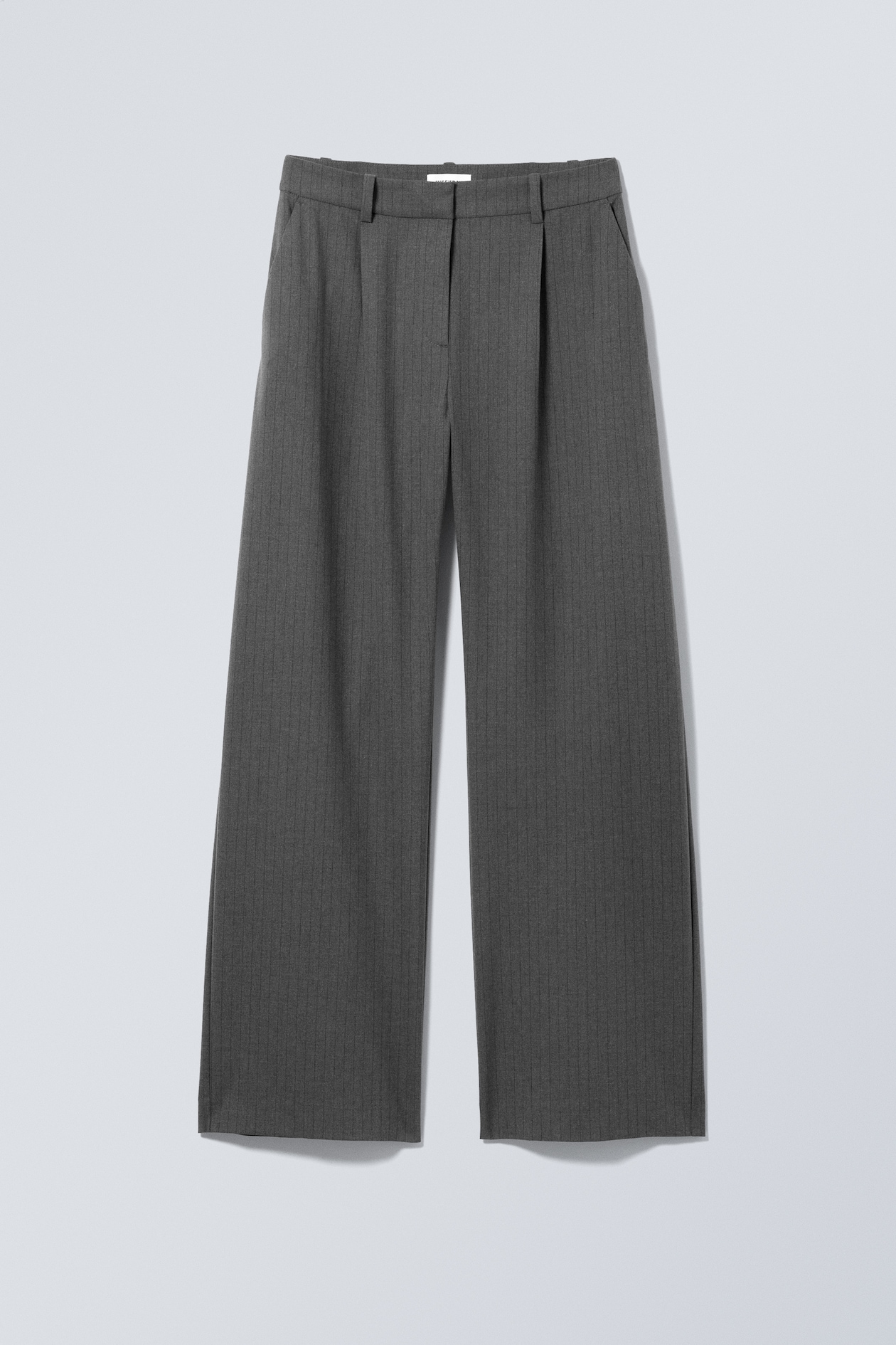 Women's Dark Grey Pinstripe Relaxed Mid Rise Pleated Suiting Trousers ...