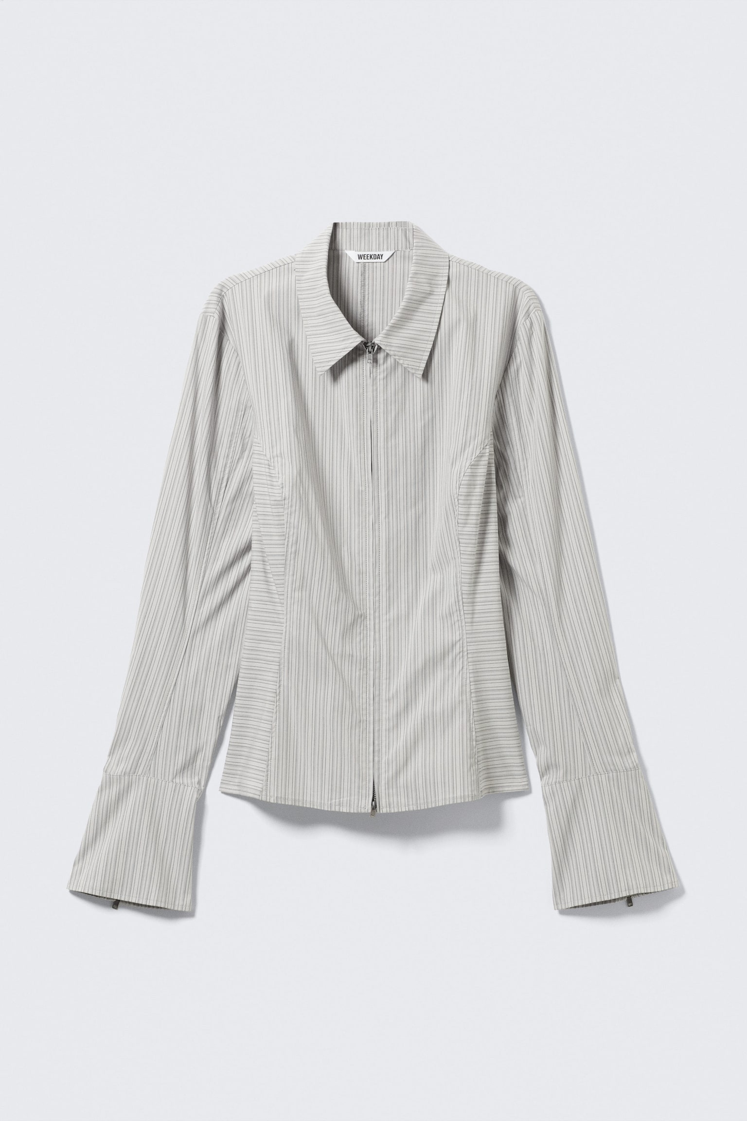 long-sleeved fitted zip shirt - Light Grey Stripe | Weekday WW
