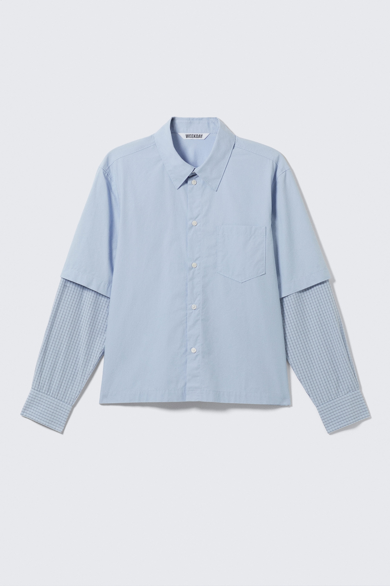 layered contrast sleeve shirt - Light Blue & Blue Check | Weekday WW