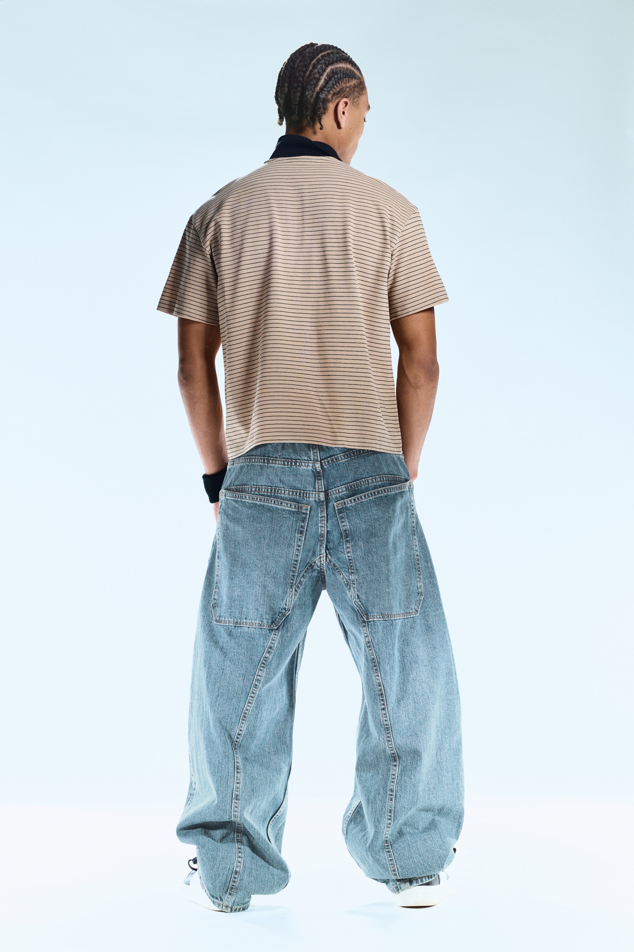 Dunno Unisex Low Rise Loose Barrel Leg Jeans - 02 Blue - Medium Blue ...