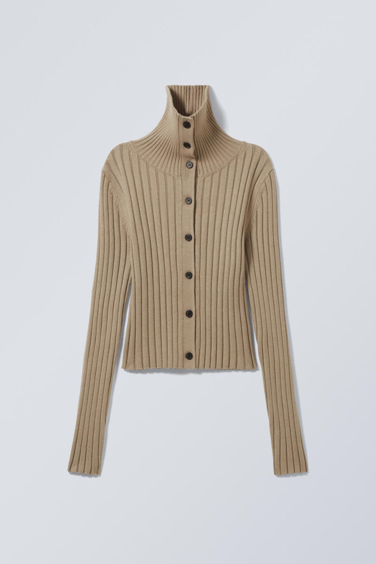 slim knitted turtleneck cardigan - Dusty Beige | Weekday GB