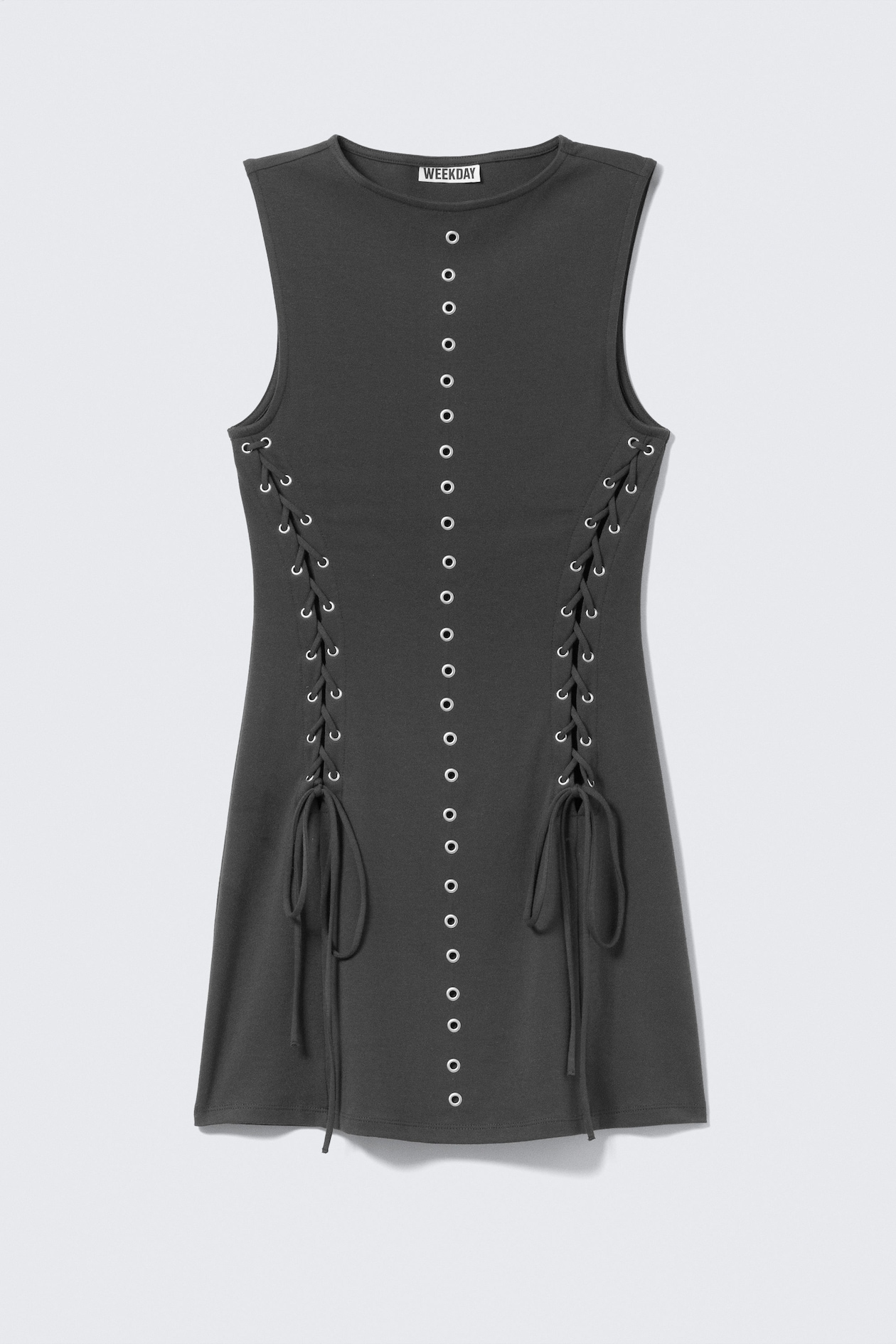 eyelet lace-up mini dress - Dark Grey | Weekday WW
