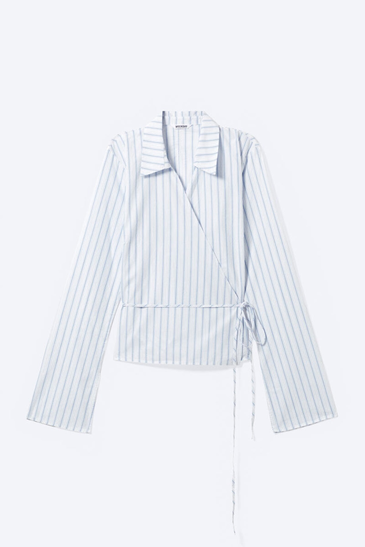 long-sleeved wrap poplin shirt - Striped Blue | Weekday WW