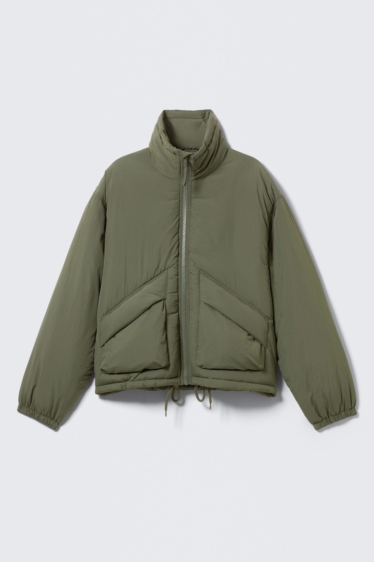 drawstring nylon puffer jacket - Sage Green | Weekday WW