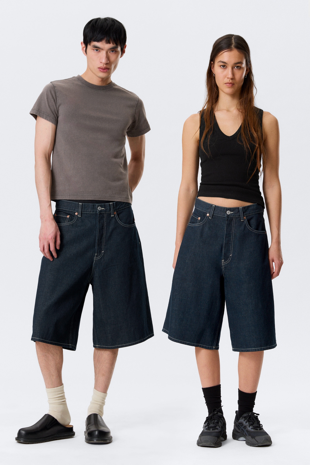 astro mid rise loose baggy denim shorts - Blue Rinse - Dark Blue ...