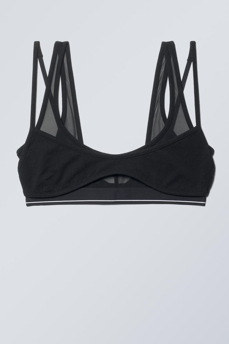 layered cotton mesh bra - Black Black | Weekday WW