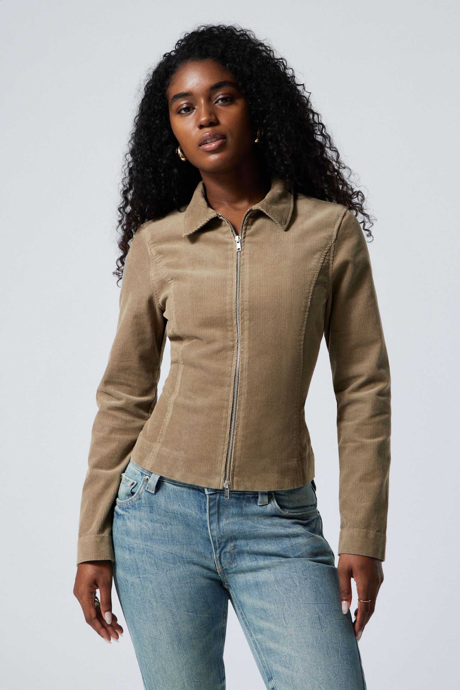 fitted corduroy zip-up jacket - Dusty Mole | Weekday GB