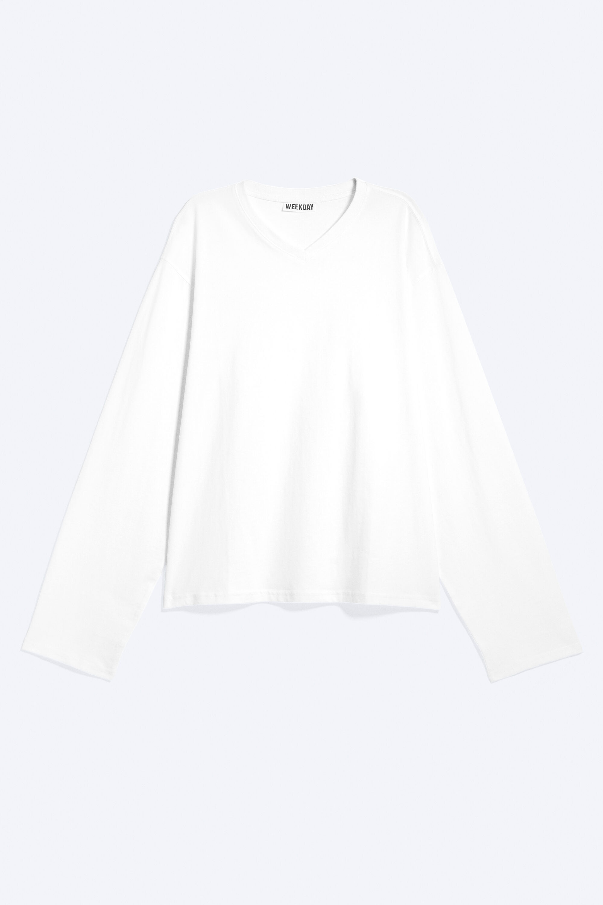 t-shirt carré col v manches longues - Blanc | Weekday FR