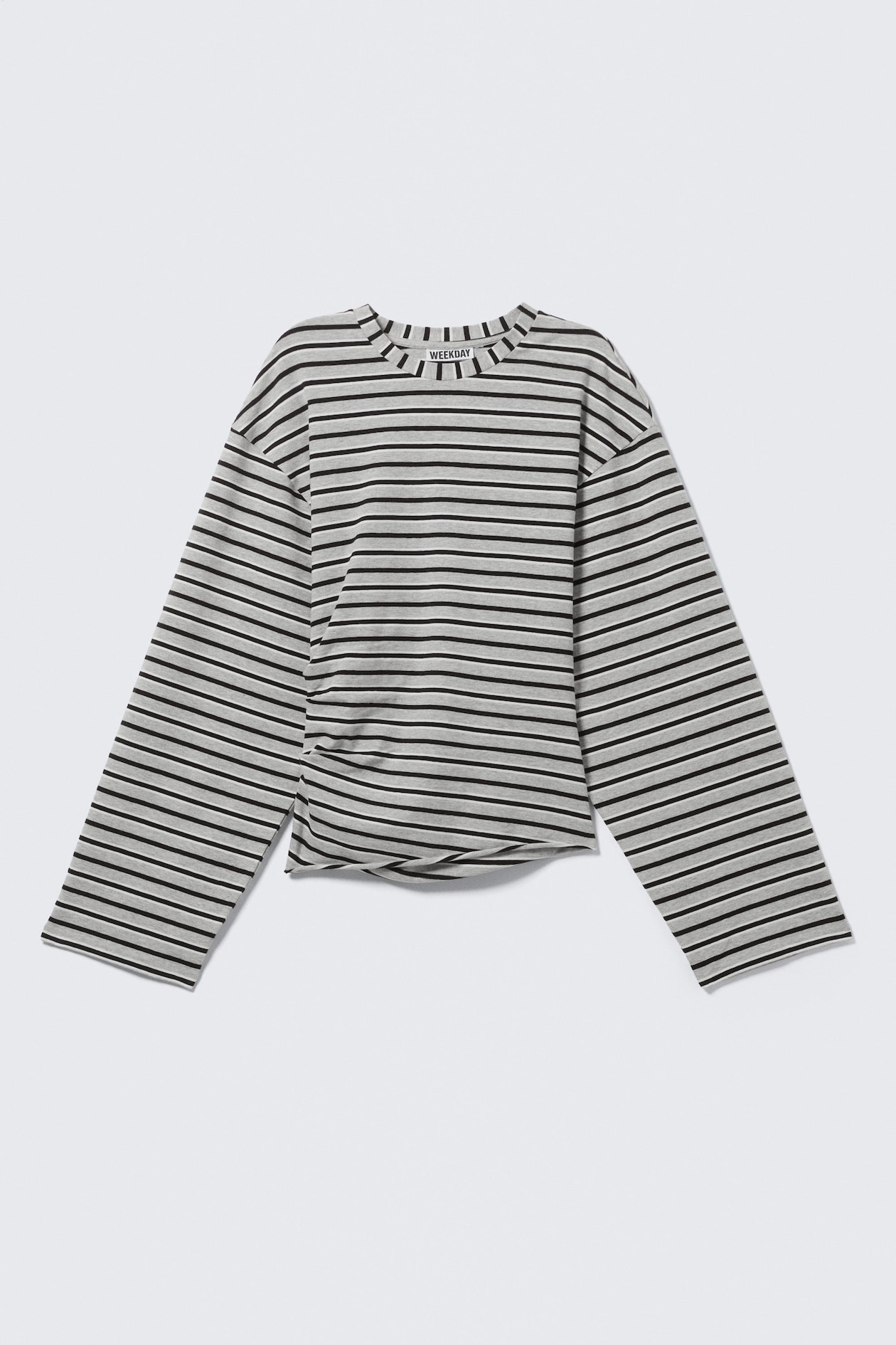 ruched long-sleeved t-shirt - Striped Grey Melange | Weekday WW