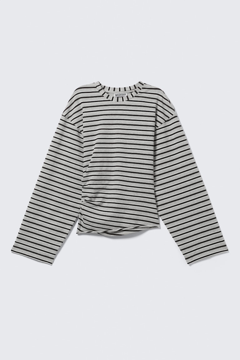 ruched long-sleeved t-shirt - Striped Grey Melange | Weekday WW
