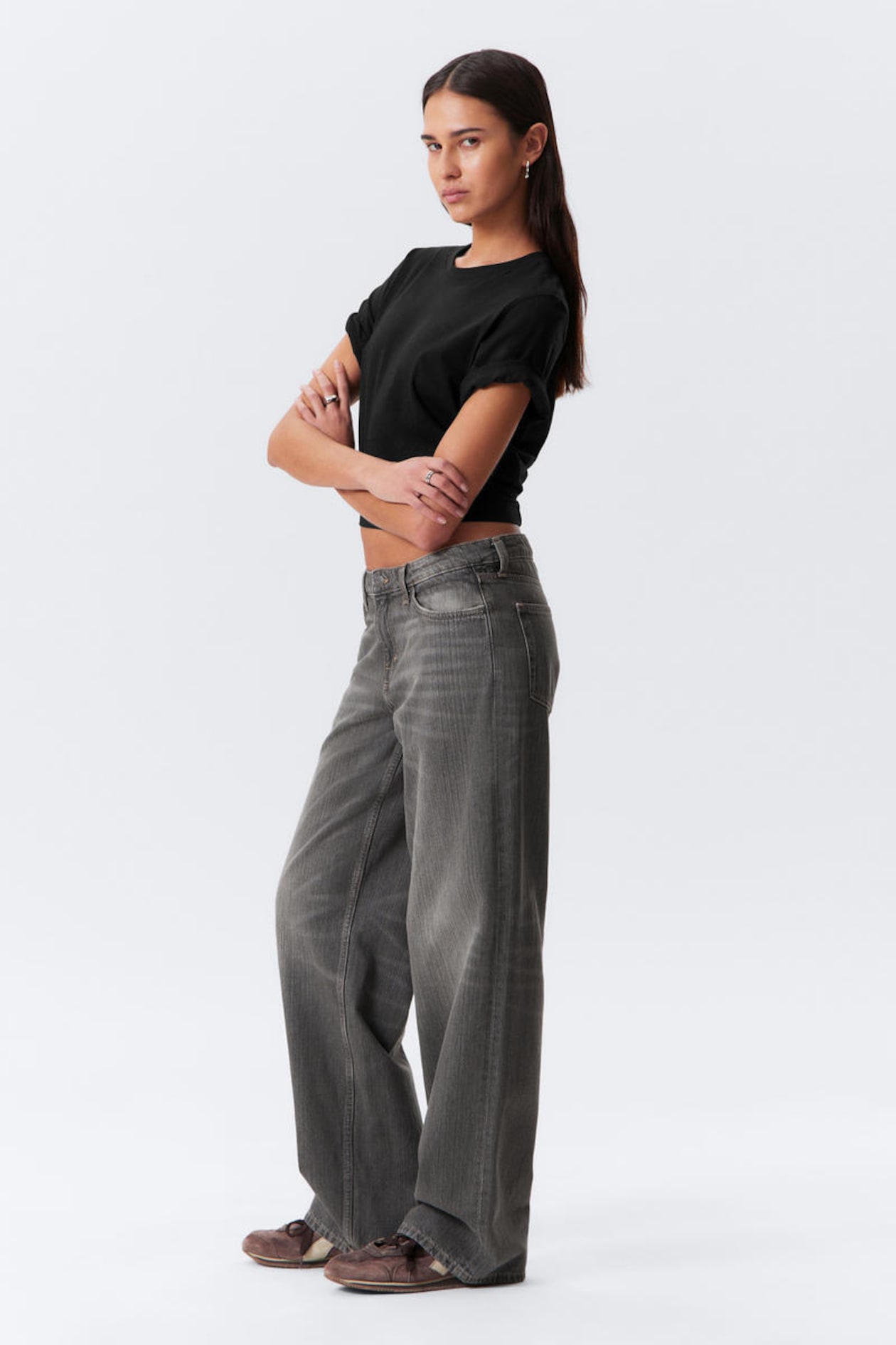 ample low rise loose wide leg jeans - Mine Grey - Dark Grey | Weekday WW