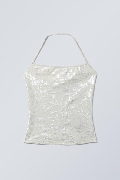 neckholder-top mit splatter-muster - Silberner Splatter-Druck | Weekday DE