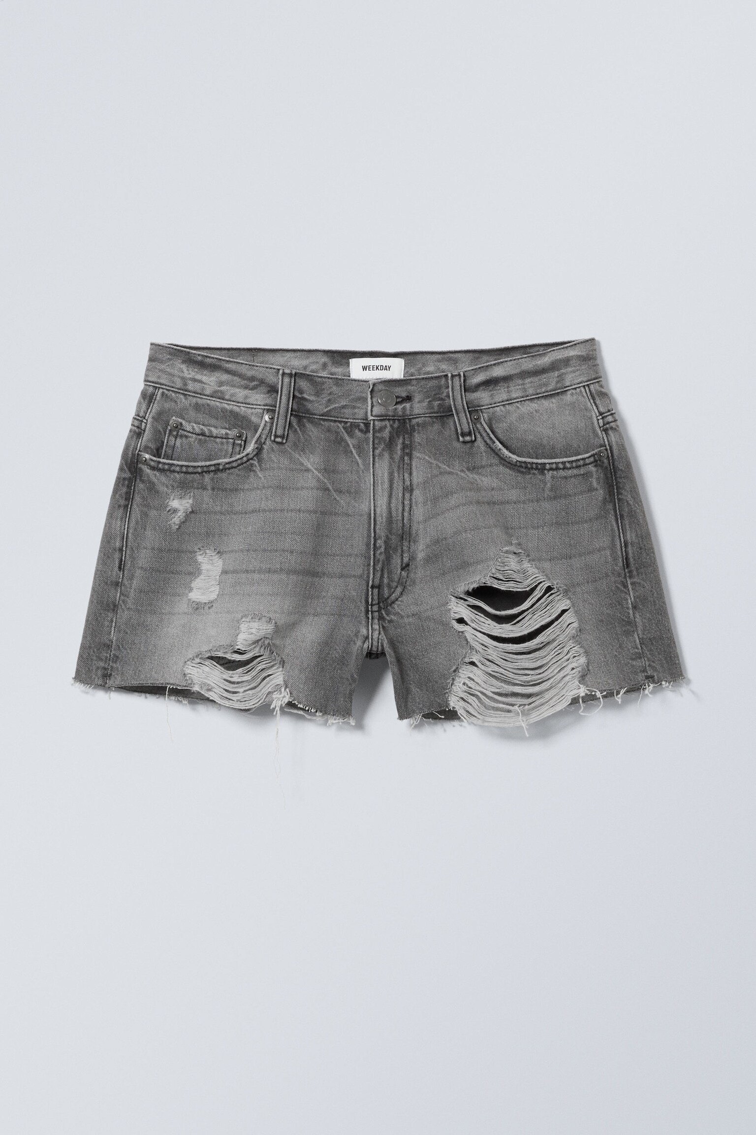duchess low rise distressed mini denim shorts - Black Grumble | Weekday WW