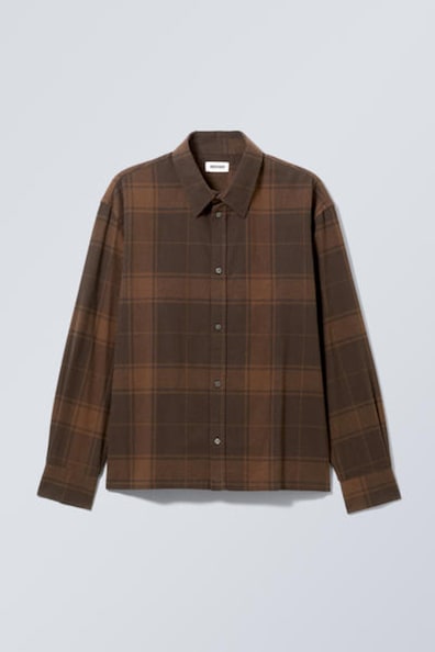 oversized boxy checked flannel shirt - Medium Brown | Weekday GB