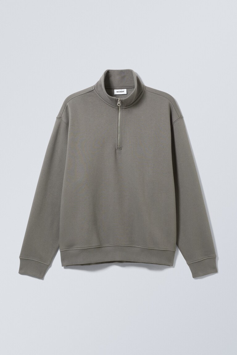 relaxed heavy half zip sweater - Dusty Grey | Weekday GB