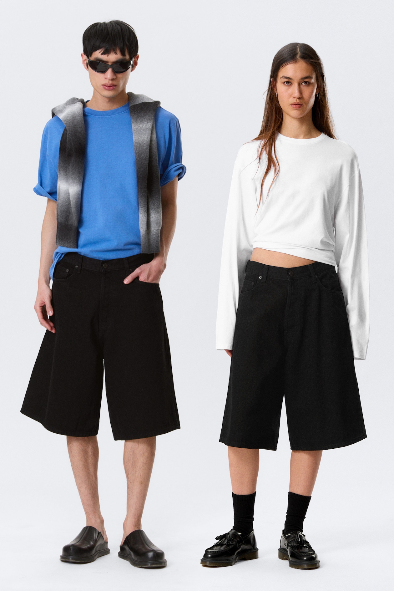 astro mid rise loose baggy denim shorts - Black Rinse - Black | Weekday GB