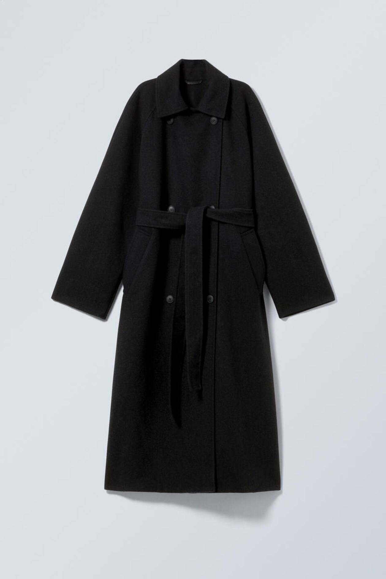 oversized double-breasted wool-blend coat - Black Melange | Weekday DK