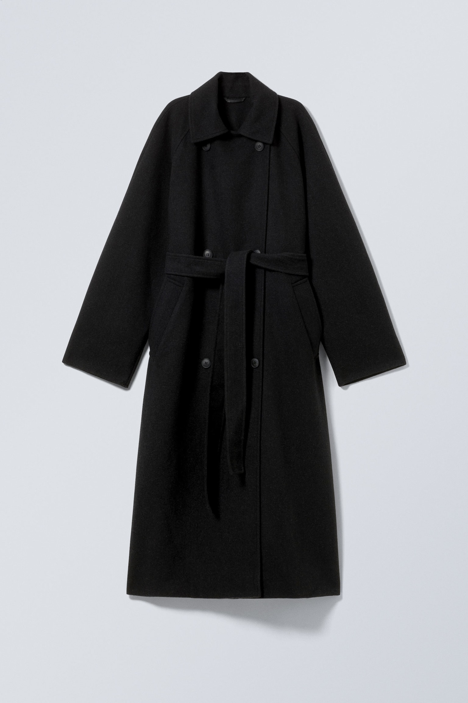 oversized double-breasted wool-blend coat - Black Melange | Weekday GB