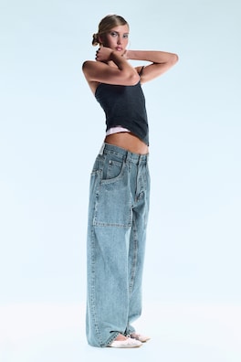 Dunno unisex jeans med låg midja och lös passform - Mid Blue - Mellanblå - HERR | H&M SE