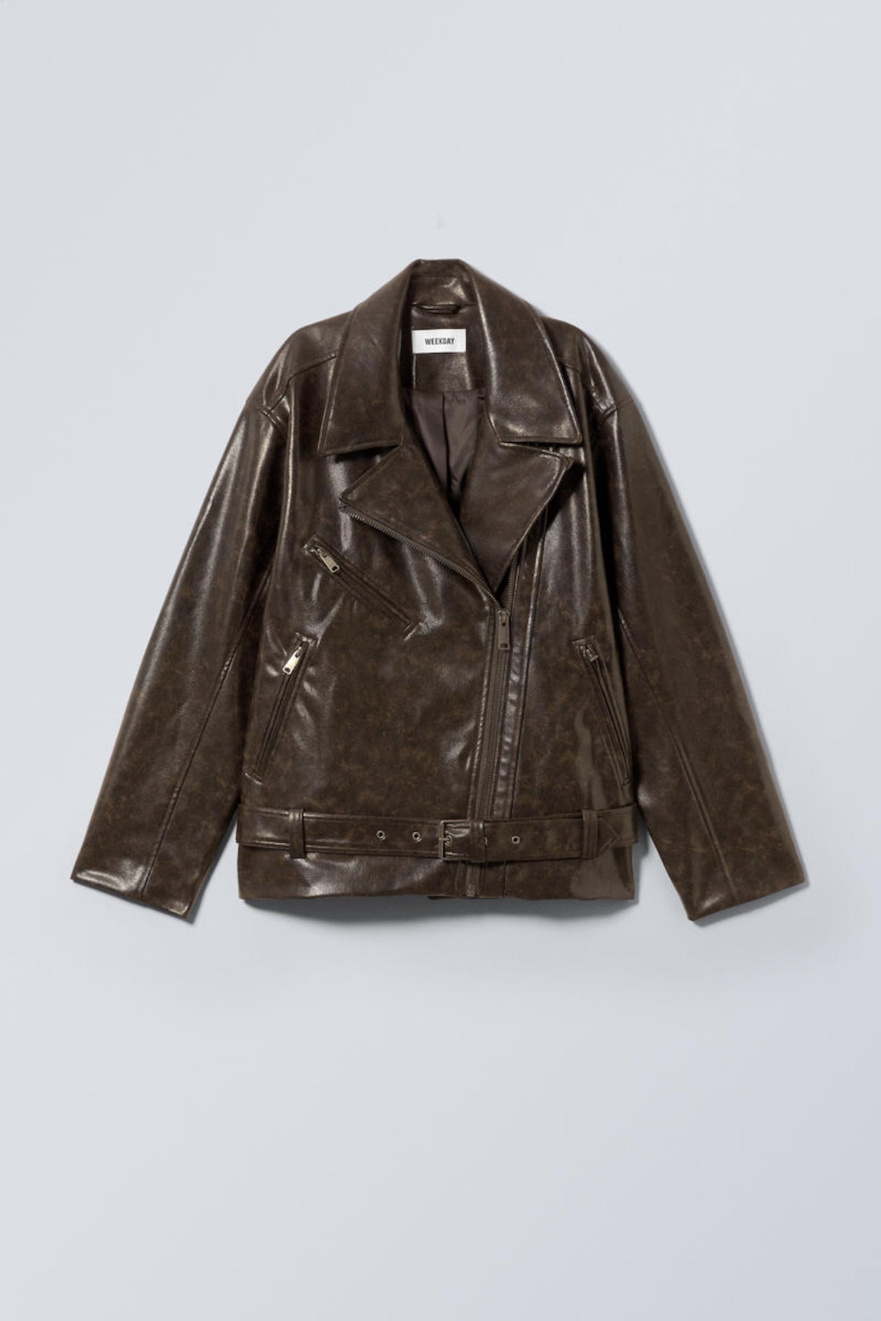 oversized faux leather biker jacket - Dark Brown | Weekday DK