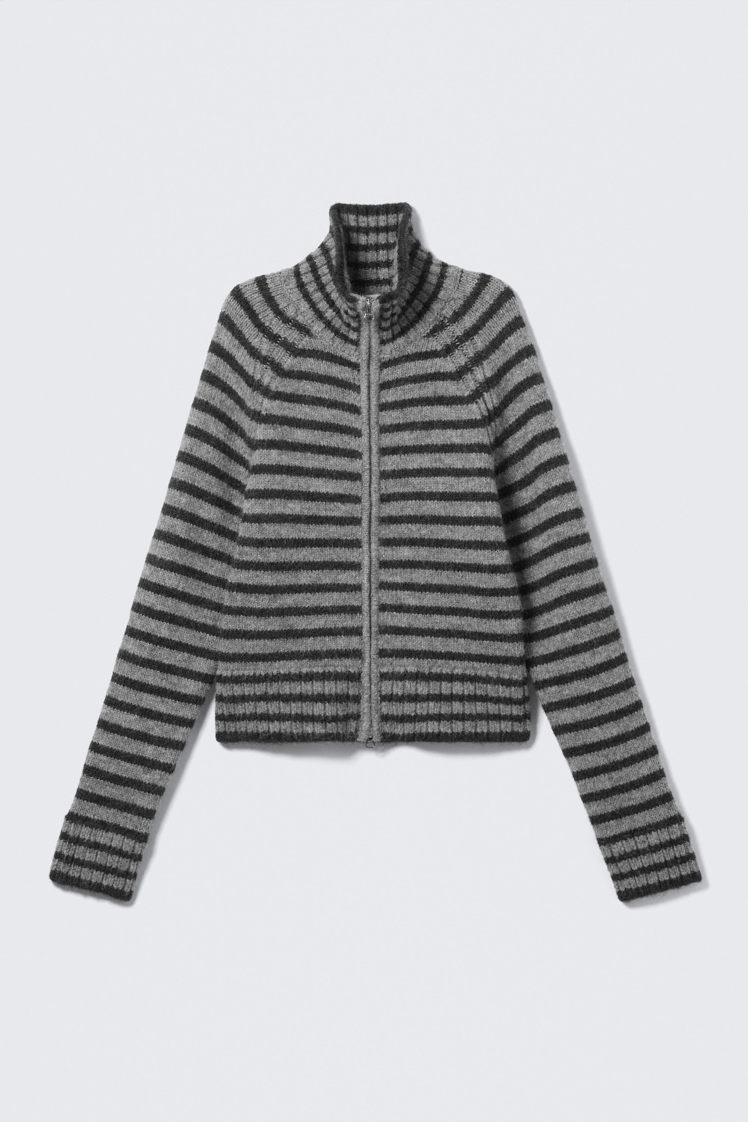 soft knitted fitted zip cardigan - Black & Grey Stripes | Weekday GB