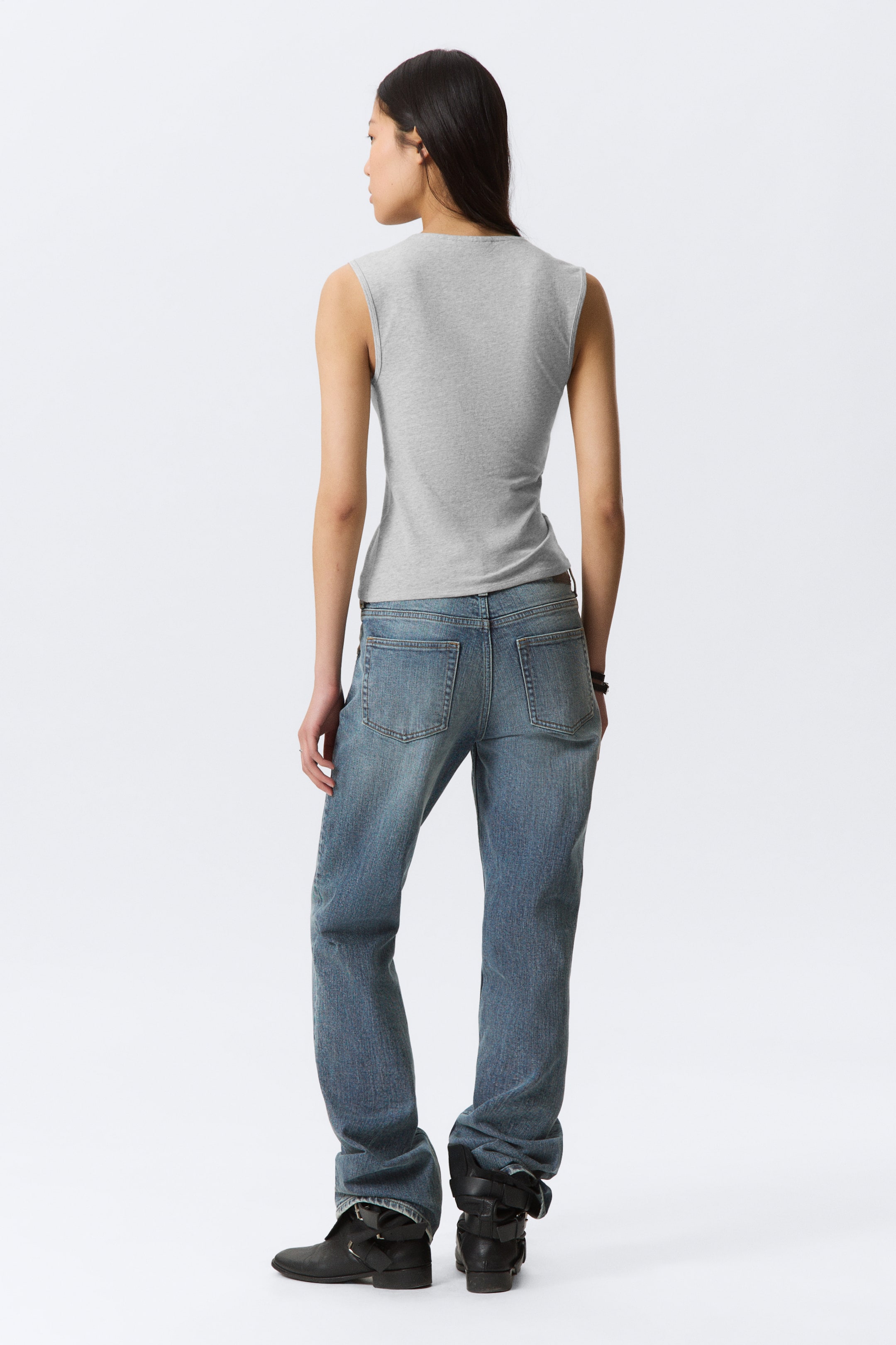 Top sin mangas con cuello en V - Gris claro jaspeado - MUJER | H&M ES