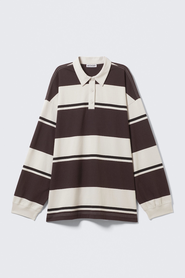 striped oversized polo shirt - Beige & Brown Stripe | Weekday WW