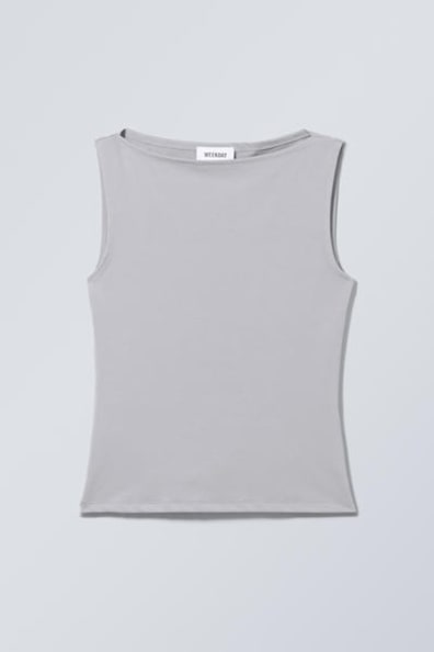 annie sleeveless boat-neck top - Grey | Weekday GB