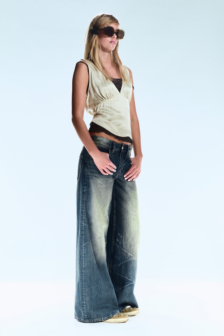 poser regular waist loose wide jeans - Canyon Blue - Dark Blue | Cheap ...
