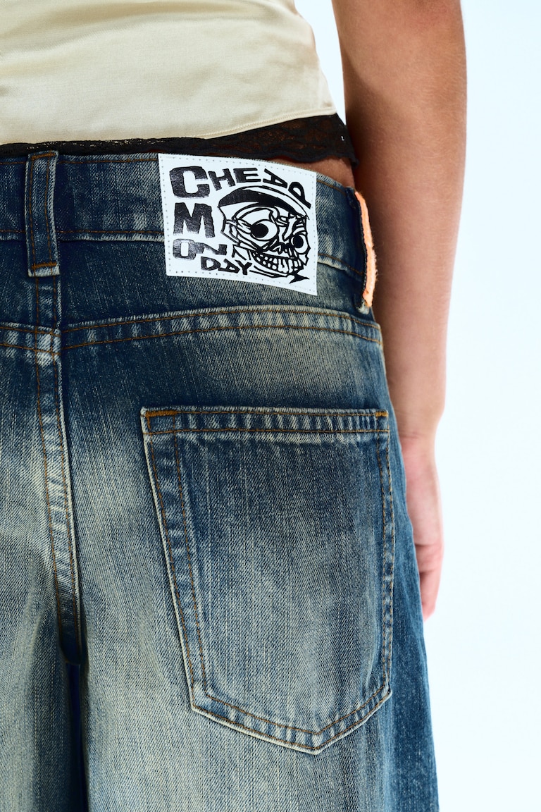 poser regular waist loose wide jeans - Canyon Blue - Dark Blue | Cheap ...