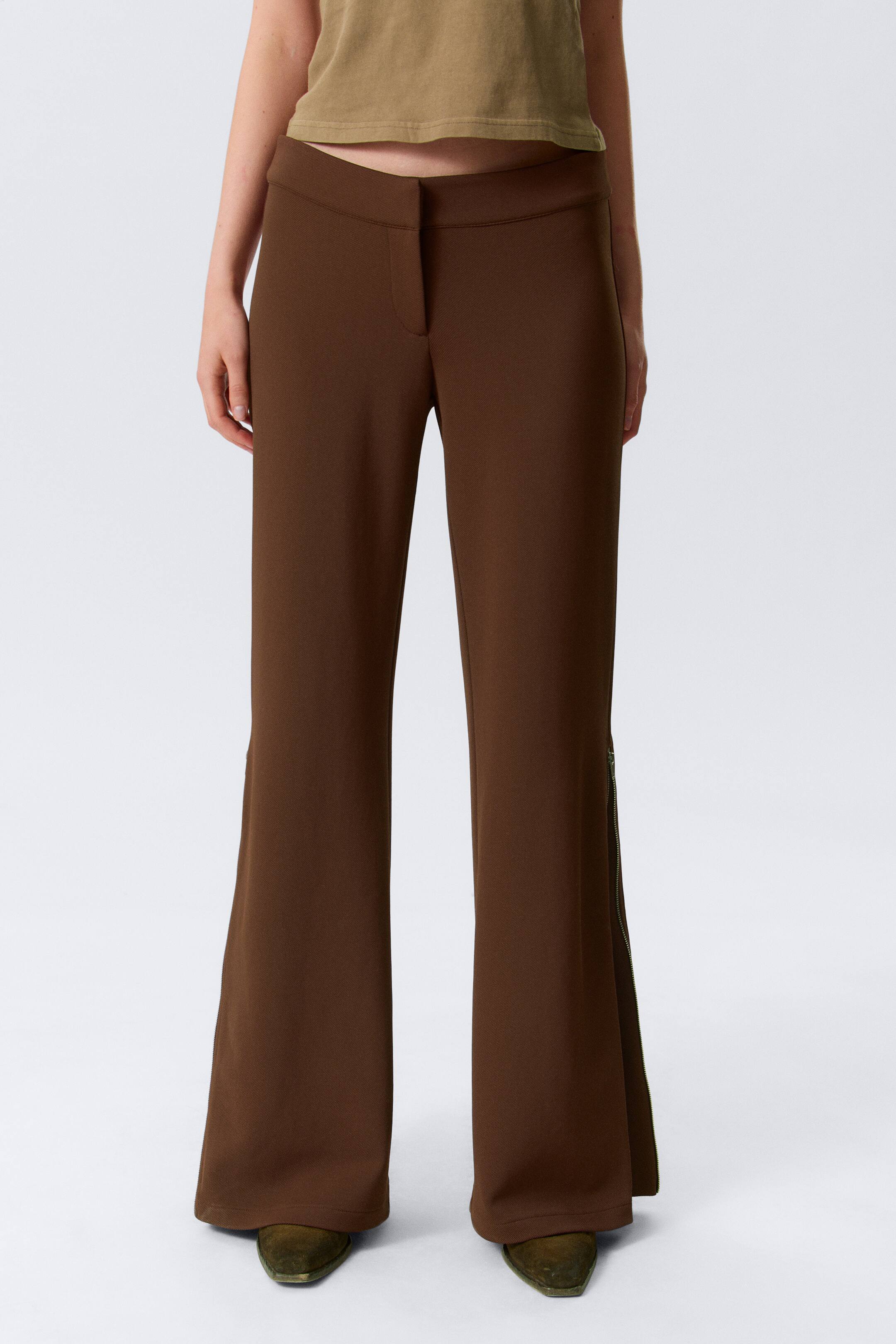 Women's Brown Mid Rise Flared Zip-Up Trousers | H&M GB
