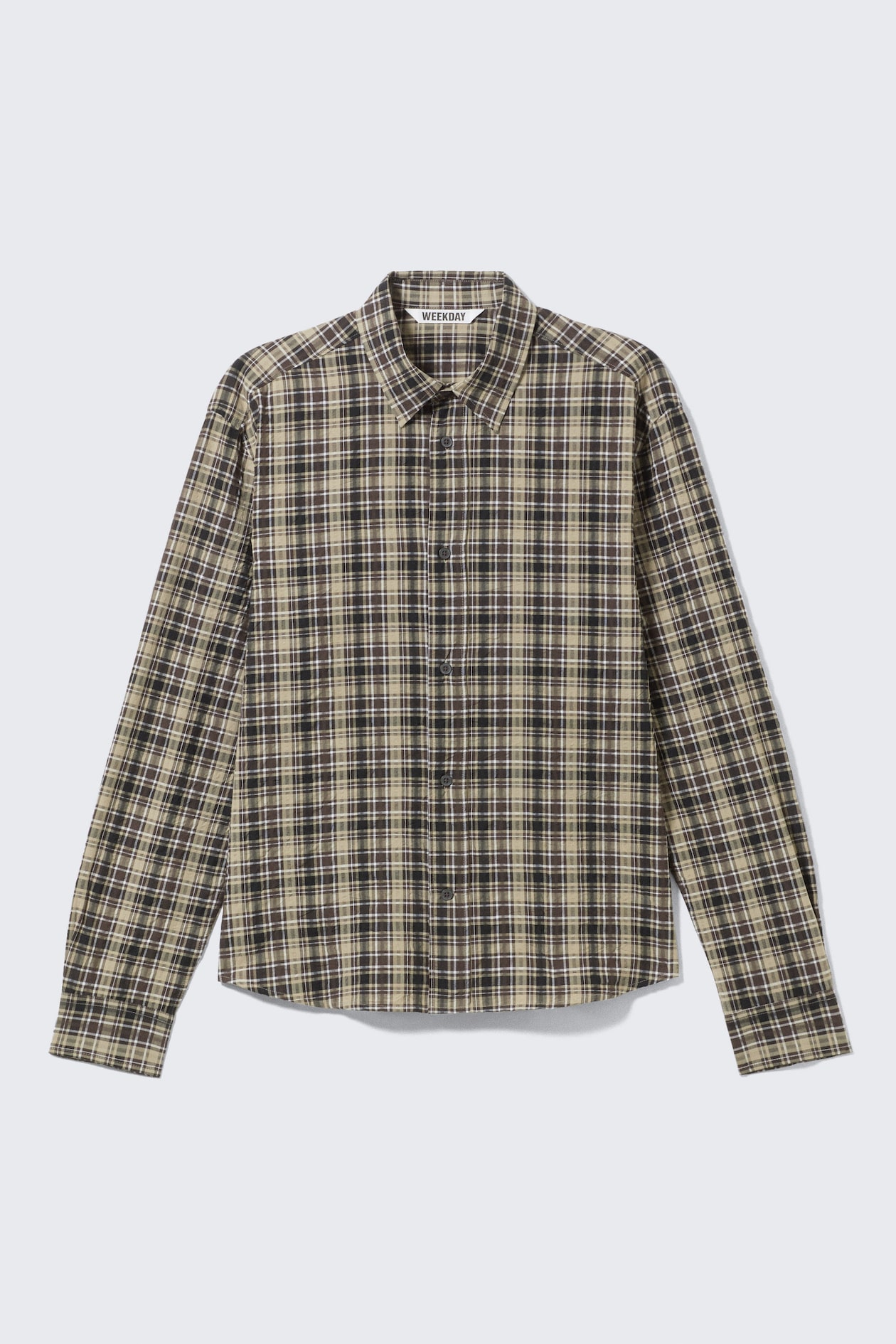 relaxed checked long-sleeved shirt - Checked Beige | Weekday WW