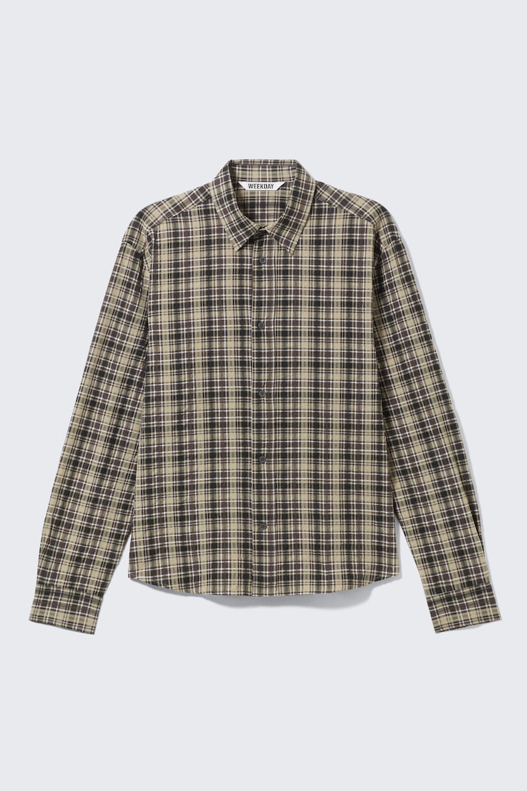 relaxed checked long-sleeved shirt - Checked Beige | Weekday WW