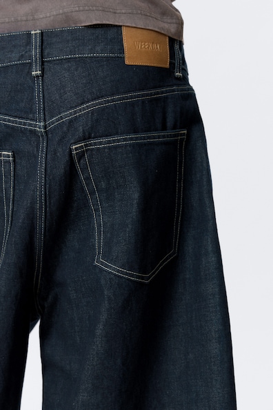 astro mid rise loose baggy denim shorts - Blue Rinse - Dark Blue ...