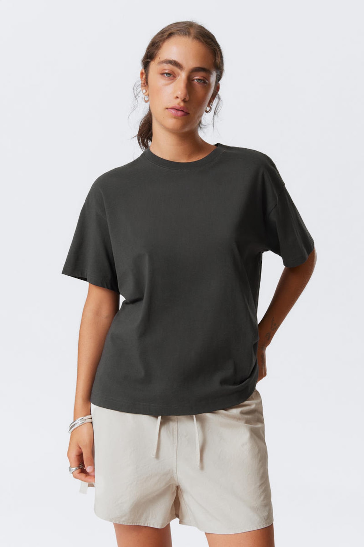 relaxed boxy cotton t-shirt - Dark Grey | Weekday WW