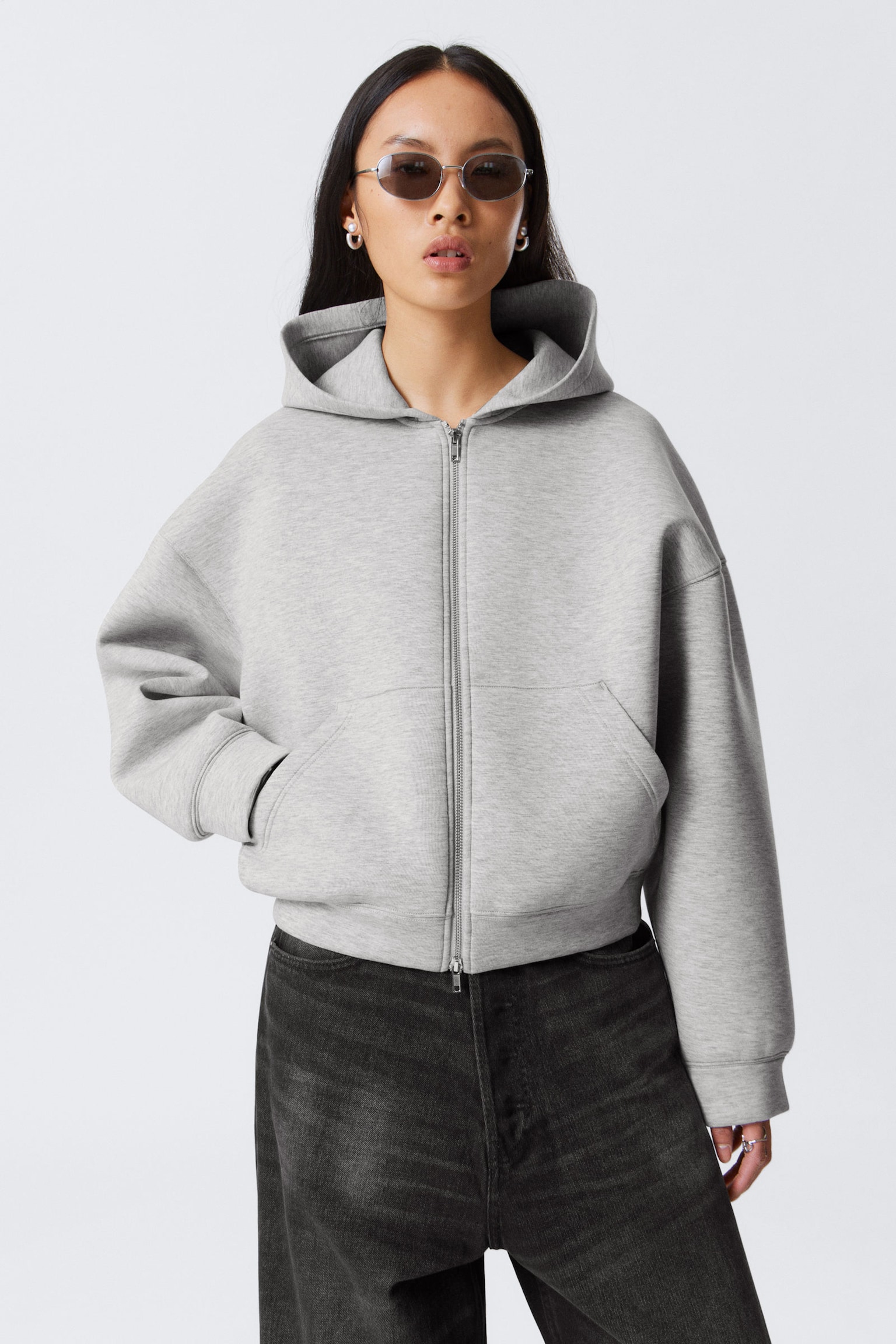 oversized scuba zip-hoodie - Gråmelerad | Weekday SE