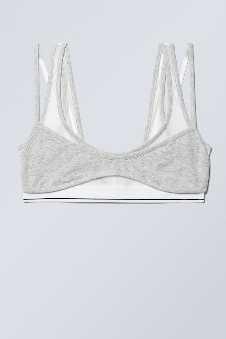 layered cotton mesh bra - Light Grey Melange & White | Weekday WW