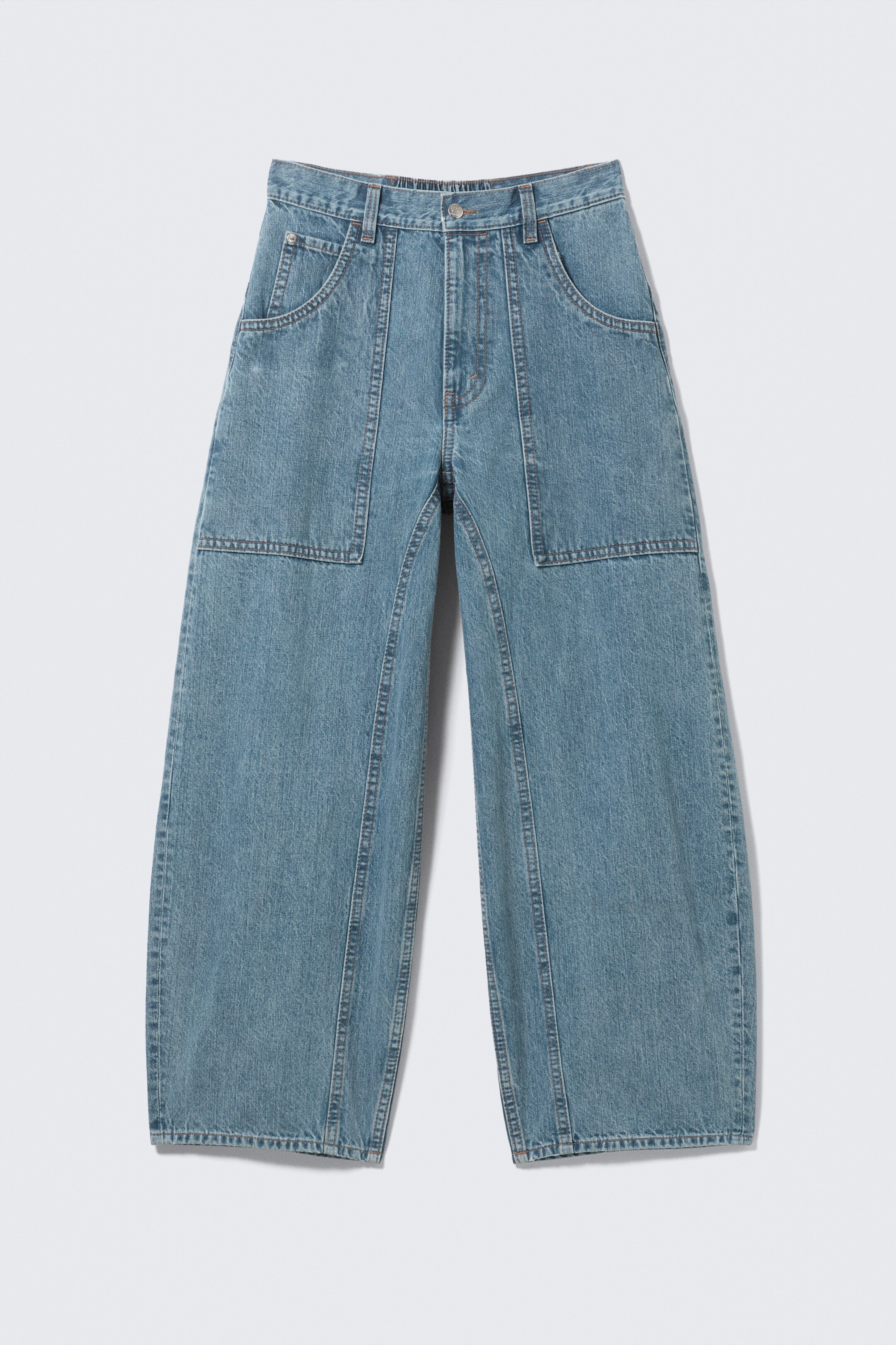 Dunno Unisex Low Rise Loose Barrel Leg Jeans - 02 Blue - Medium Blue ...