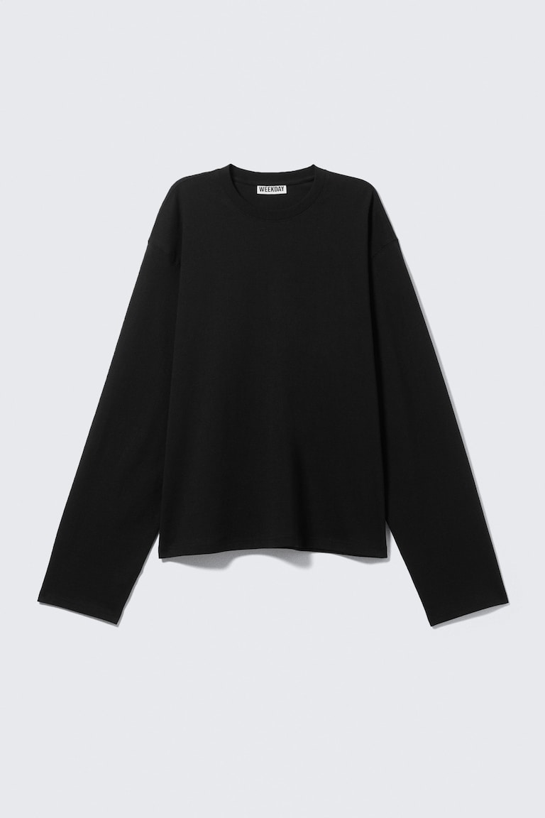 long-sleeved boxy cotton t-shirt - Black | Weekday WW