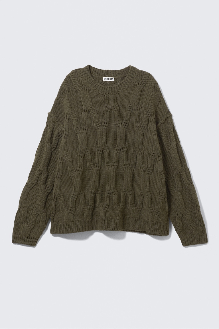 loose knitted structured sweater - Dark Khaki Green | Weekday WW
