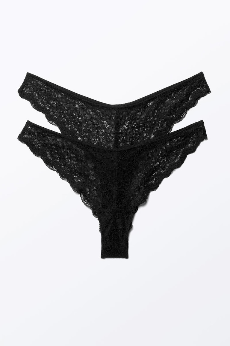 2-pack lacey lace brazilian briefs - Black | Monki WW