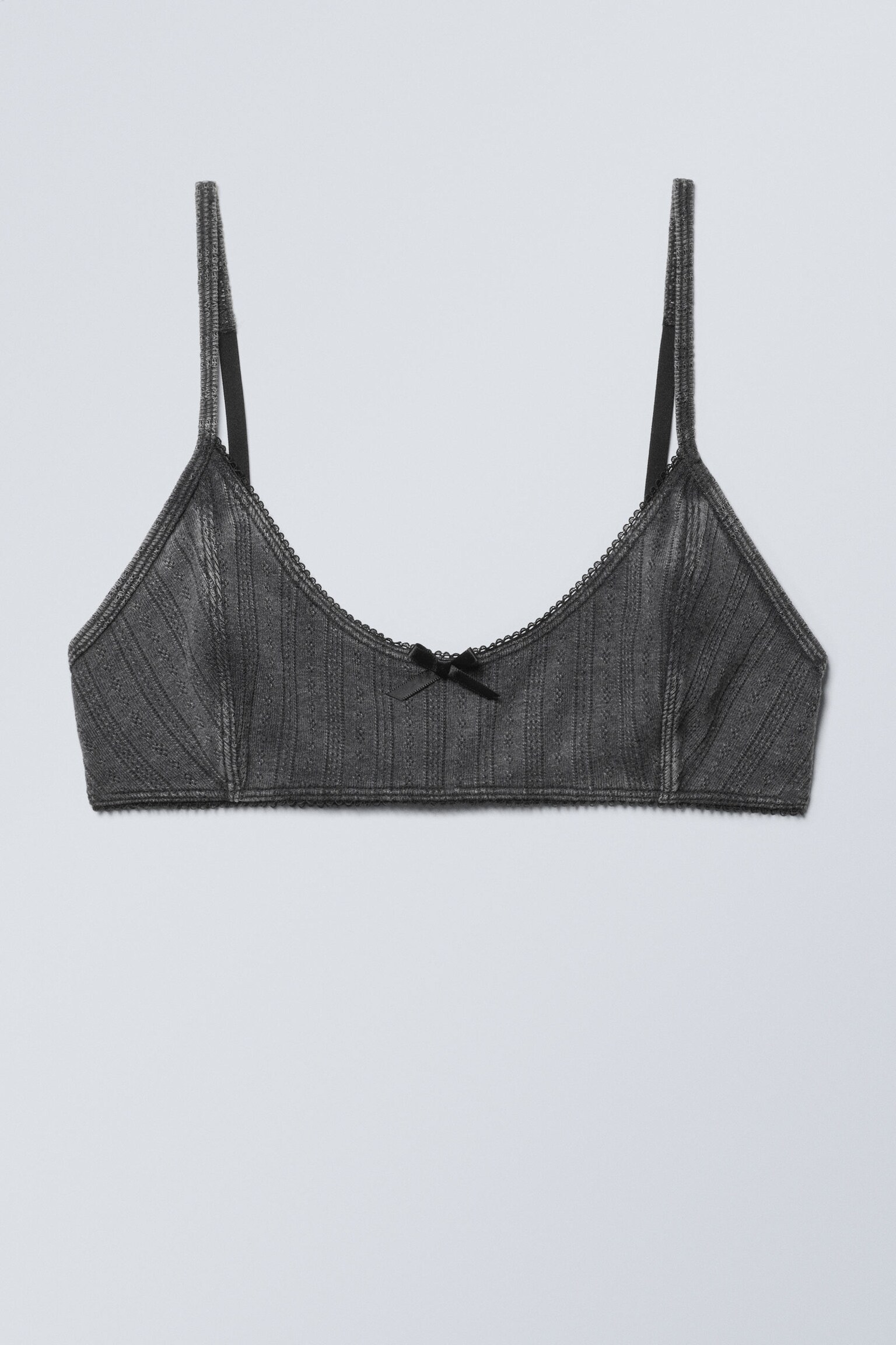 pointelle scooped cotton bra - Washed Black | Weekday GB